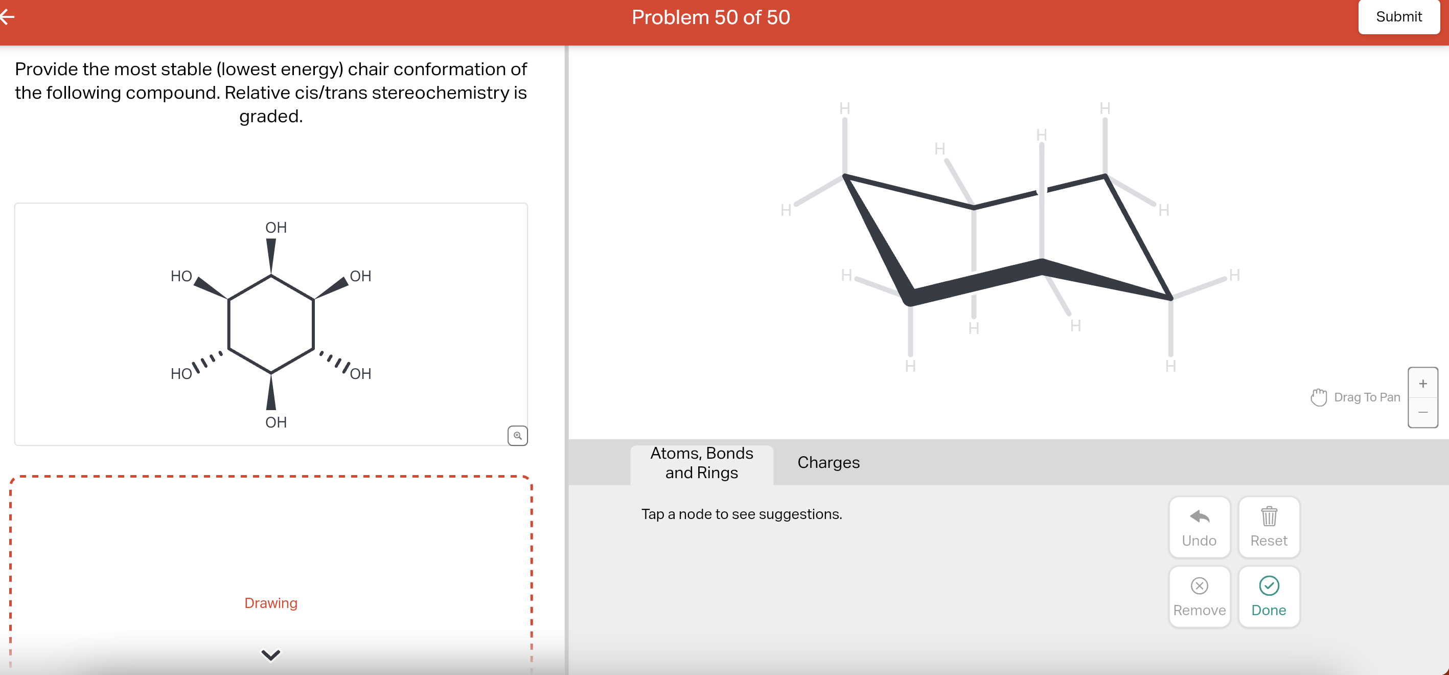 problem 50 of 50 submit provide the most stable lowest energy chair ...