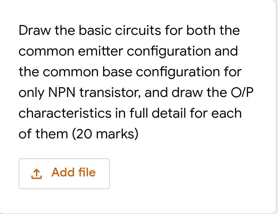 SOLVED: Draw the basic circuits for both the common emitter ...