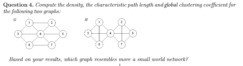 SOLVED: Question 4. Compute the density, the characteristic path length ...