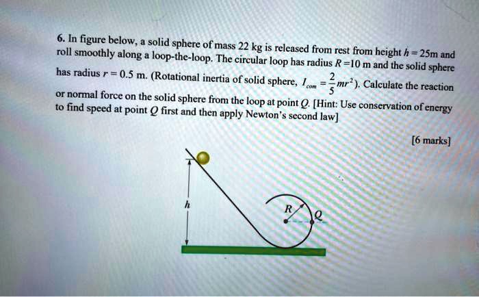 SOLVED:6. In figure below, solid sphere of mass 22 kg is roll smoothly = along = loop-the ...