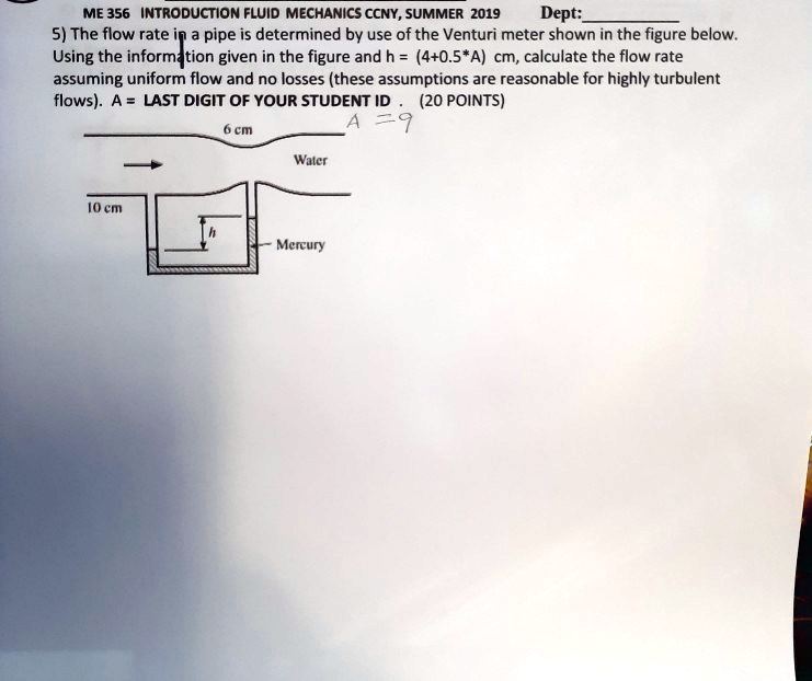 SOLVED: ME 356 INTRODUCTION TO FLUID MECHANICS, CCNY SUMMER 2019 Dept ...