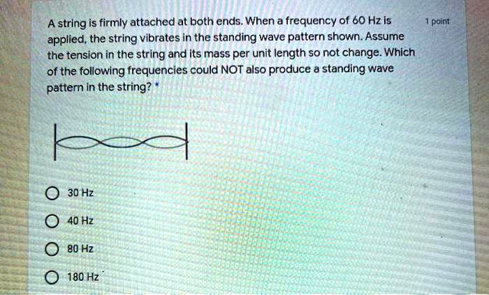 a string is firmly attached at both ends when a frequency of 60 hz is point applied the string ...