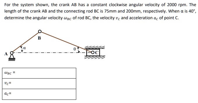 For The System Shown The Crank Ab Has A Constant Clockwise Angular Velocity Of 2000 Rpm The