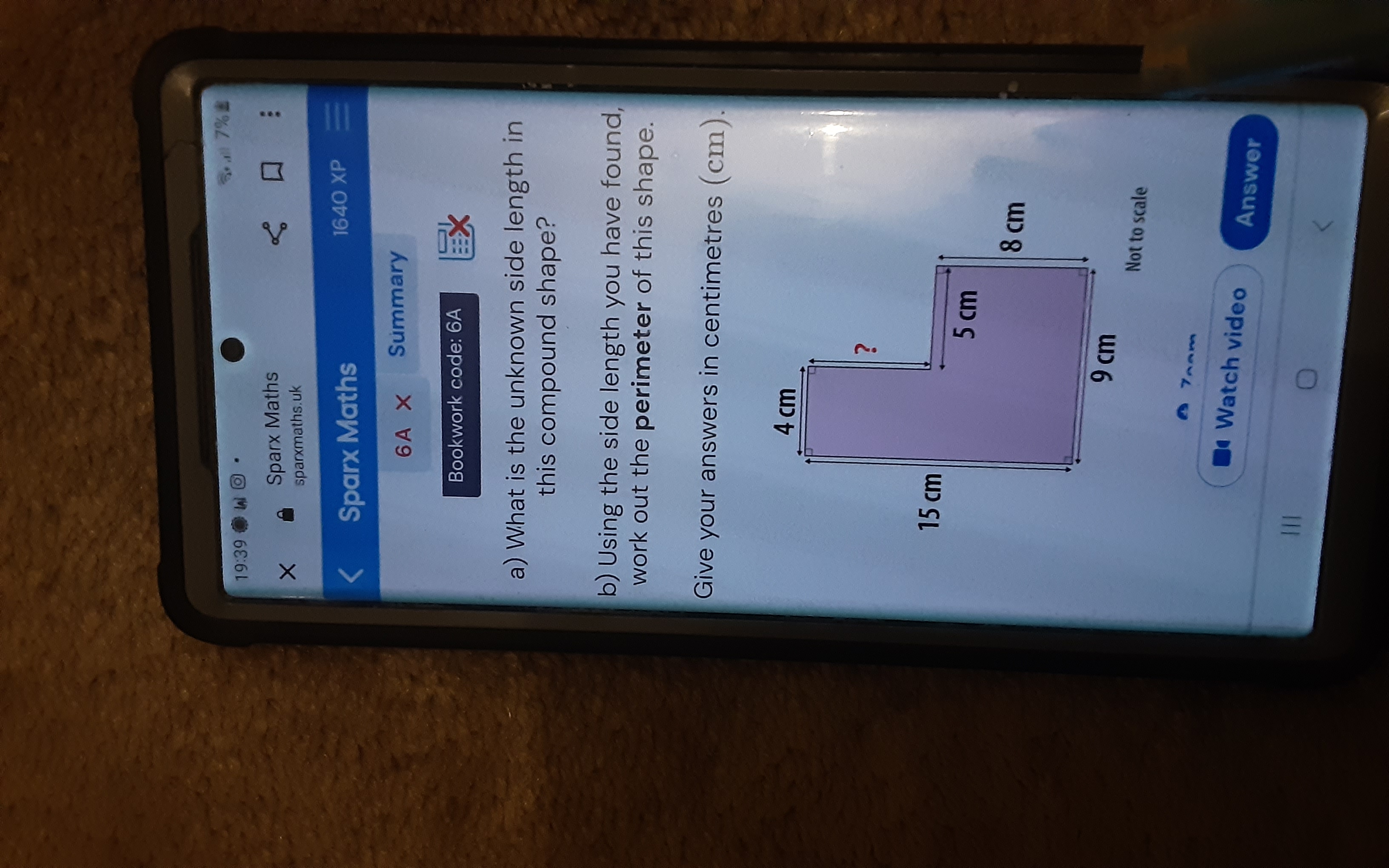 Sparx Maths 1640 × P 6 A Surmmary Bookwork code: 6 A a) What is the unknown side length in this ...