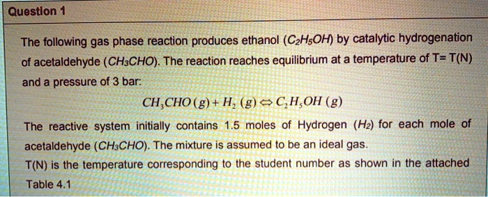 SOLVED: Questlon 1 The following gas phase reaction produces ethanol ...