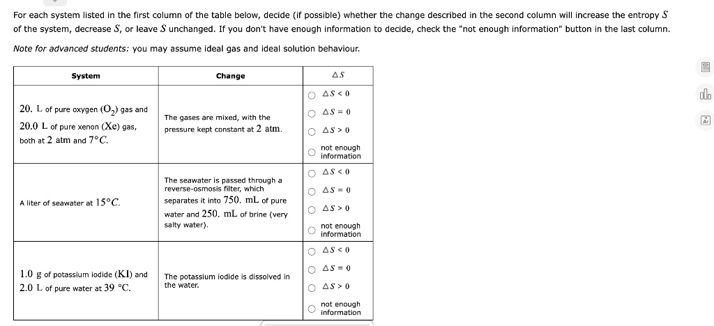 SOLVED: For each system listed in the first column of the table below ...