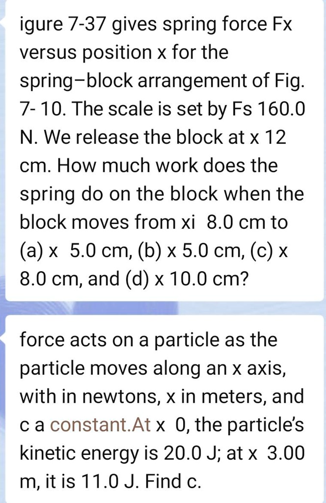 SOLVED: Figure 7-37 gives spring force Fx versus position x for the ...