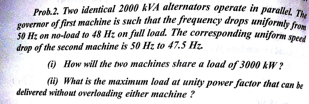 SOLVED: Two identical 2000 kVA alternators operate in parallel. The governor of the first ...