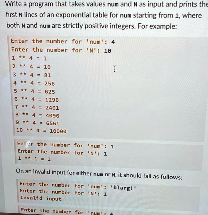 SOLVED: Write a program that takes values num and N as input and prints the first N lines of an ...