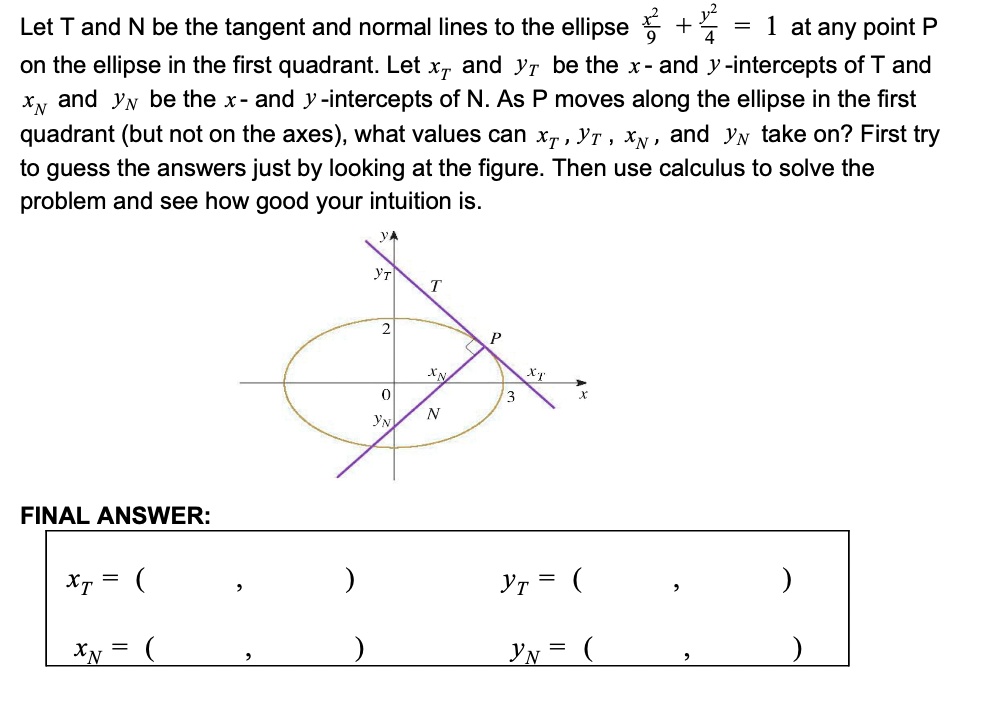 SOLVED: Let T and N be the tangent and normal lines to the ellipse + 5 ...