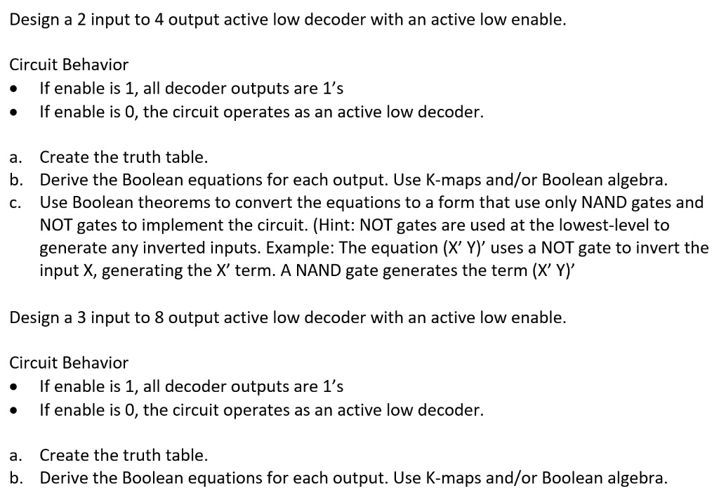 Solved Design A 2 Input To 4 Output Active Low Decoder With An Active Low Enable Circuit 3410