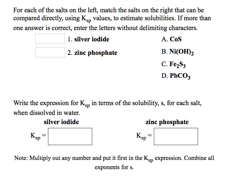 SOLVED: For each of the salts on the left; match the salts on the right ...