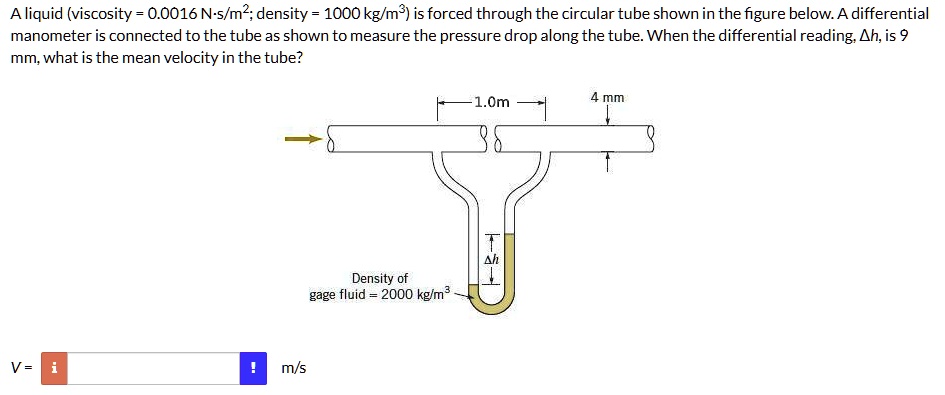 a liquid viscosity 00016 n sm2 density 1000 kgm3 is forced through the ...