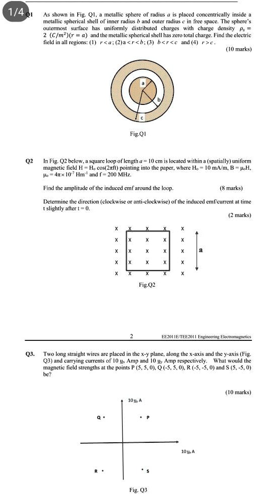 SOLVED: As shown in Fig. Q1, a metallic sphere of radius a is placed concentrically inside a ...