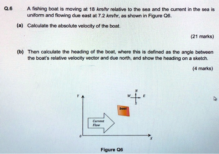 Q.6 A fishing boat is moving at 18 km/hr relative to the sea and the ...