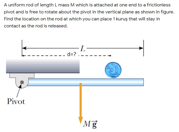 SOLVED: A uniform rod of length mass M, which is attached at one end to ...