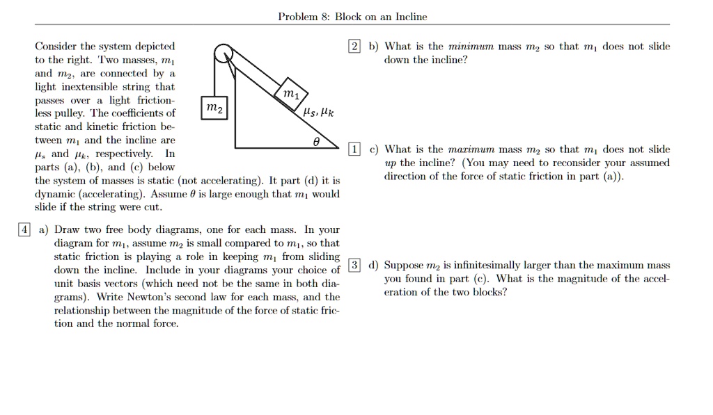 SOLVED: Froblem : Block on Incline Consider the system dlepicted to the ...
