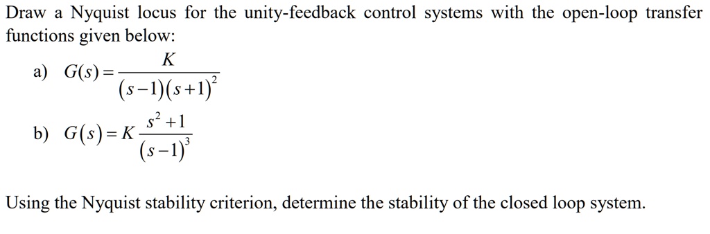 Solved Draw A Nyquist Locus For The Unity Feedback Control Systems With The Open Loop Transfer