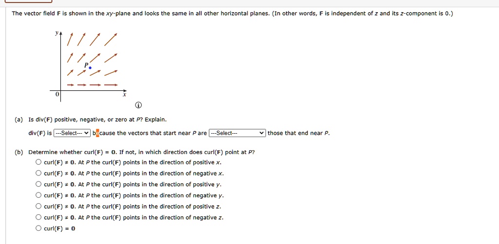 SOLVED: The vector field F is shown in the xy-plane and looks the same in all other horizontal ...