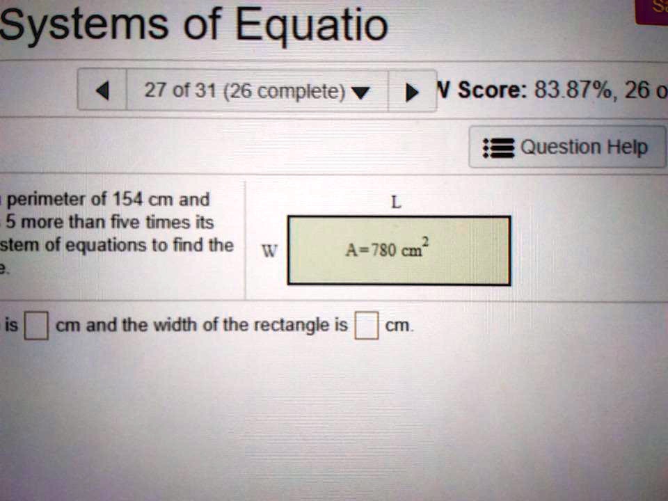 SOLVED: 'The rectangle shown has a perimeter of 154 cm and the given ...