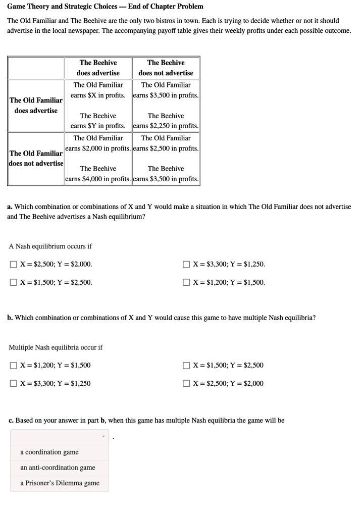 game theory and strategic choices end of chapter problem the old ...