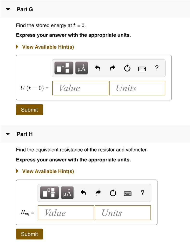 Part G Find The Stored Energy At T 0 Express Your Answer With The