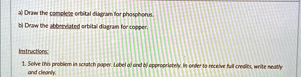 SOLVED: a) Draw the complete orbital diagram for phosphorus. b) Draw the abbreviated orbital ...