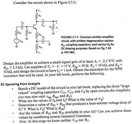 Consider the circuit shown in Figure L7.11 FIGURE L7.11: Common-emitter ...