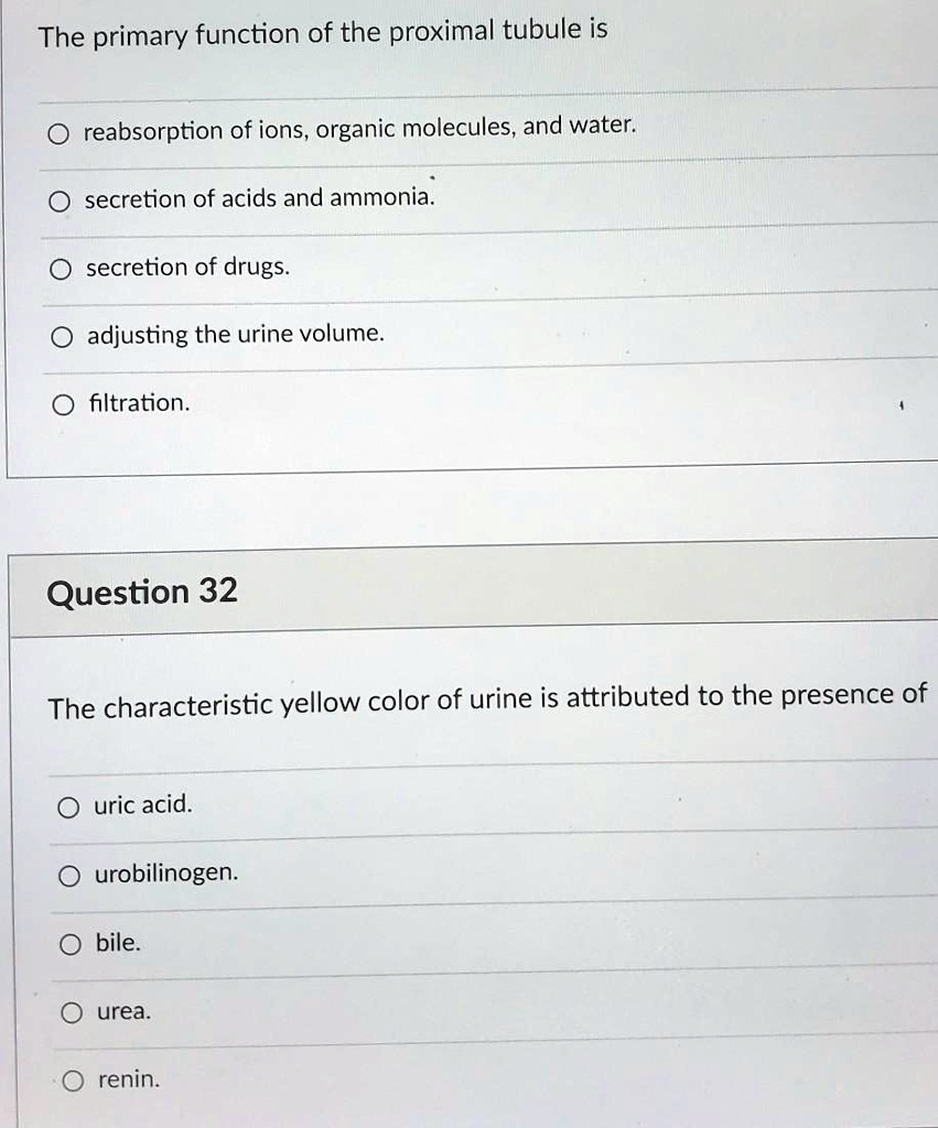 The primary function of the proximal tubule is reabsorption of ions ...