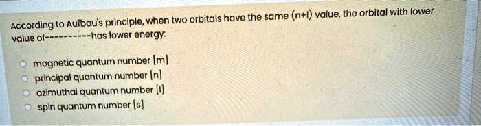 SOLVED: Orbitals have the same (n + l) value. According to Aufbau's ...