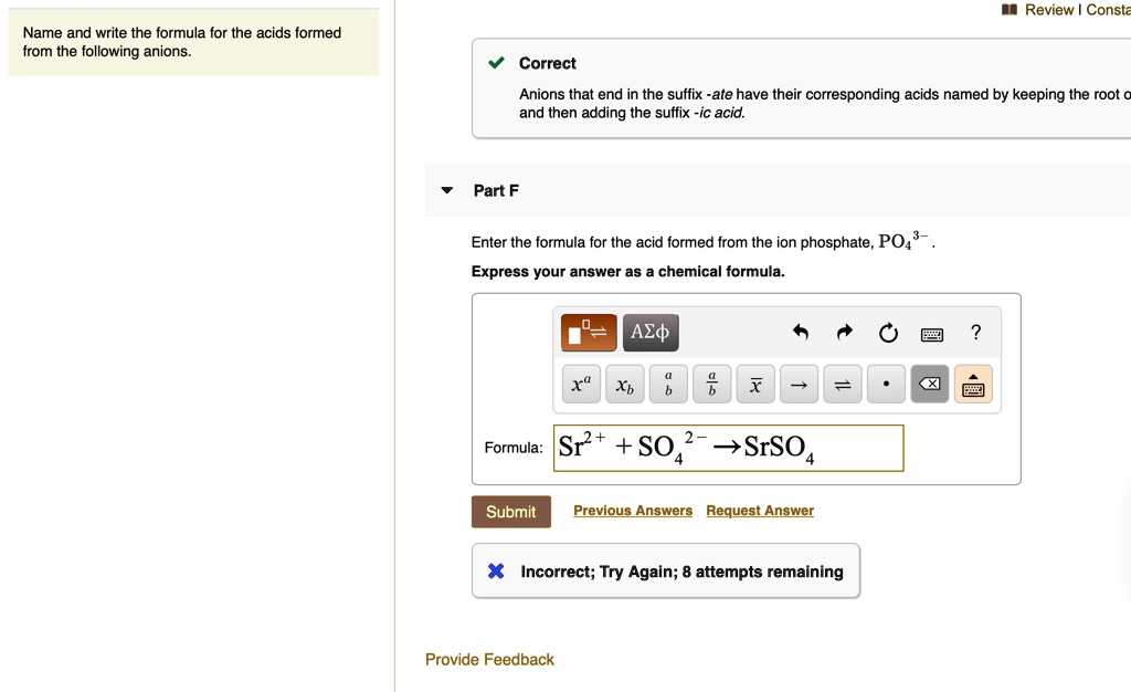 review constz name and write the formula for the acids formed from the ...