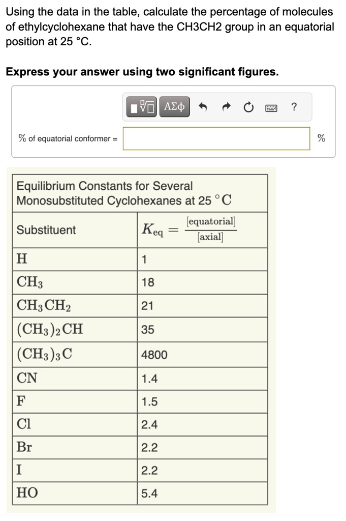 SOLVED: Organic Chemistry - Conformers of Monosubstituted Cyclohexanes Using the data in the ...