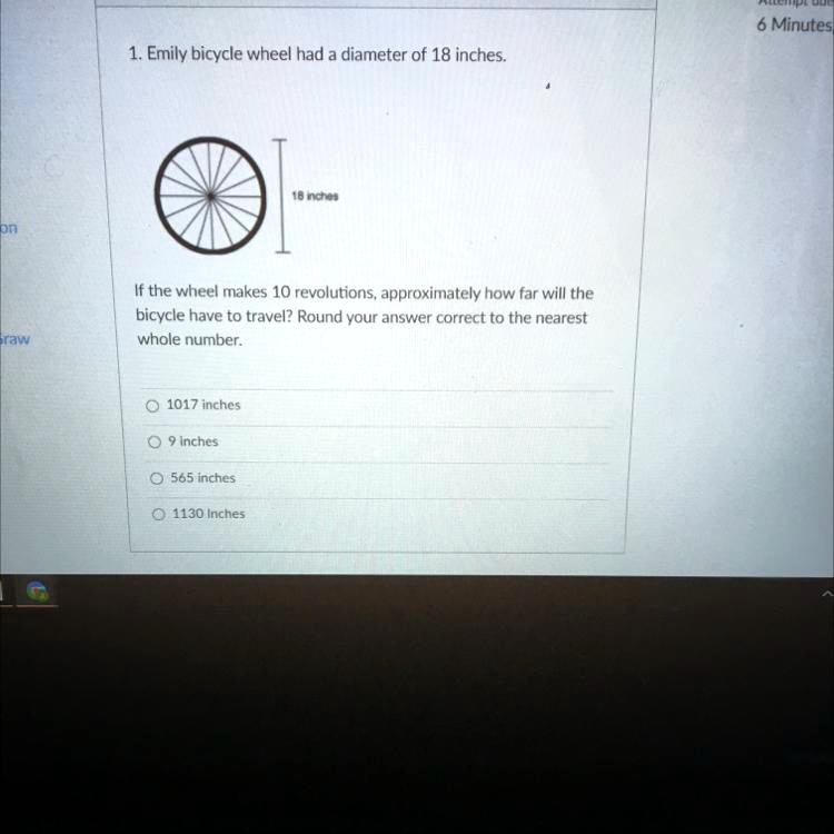 SOLVED: 1. Emily's bicycle wheel had a diameter of 18 inches. If the ... SOLVED: 1. Emily's bicycle wheel had a diameter of 18 inches. If the ...