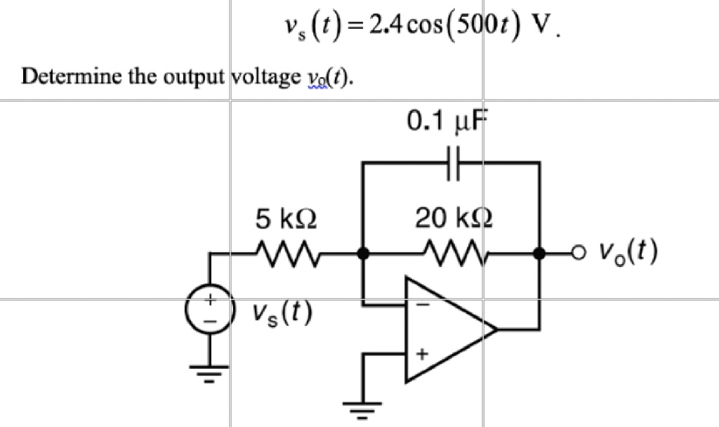 SOLVED: The input to the circuit shown in the figure is the voltage vs(t) = 2.4cos(500t) V ...