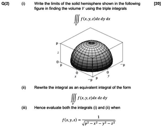 SOLVED:0(2) Write the limits of the solid hemisphere shown in Ihe following figure in finding ...