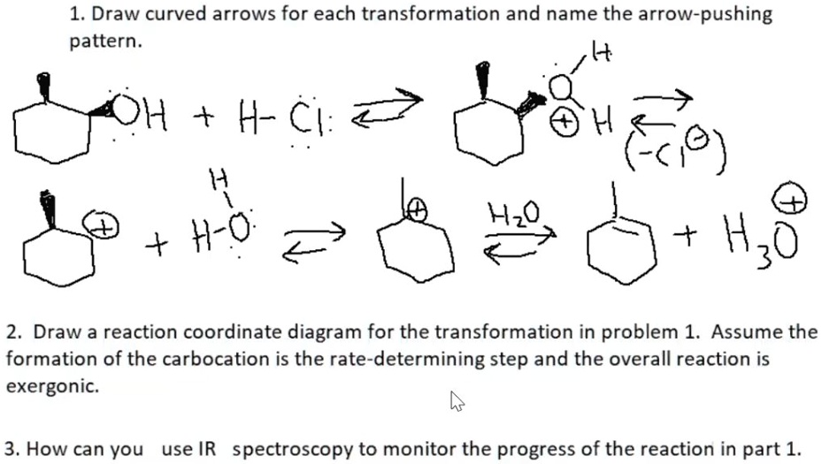 1 draw curved arrows for each transformation and name the arrow pushing ...