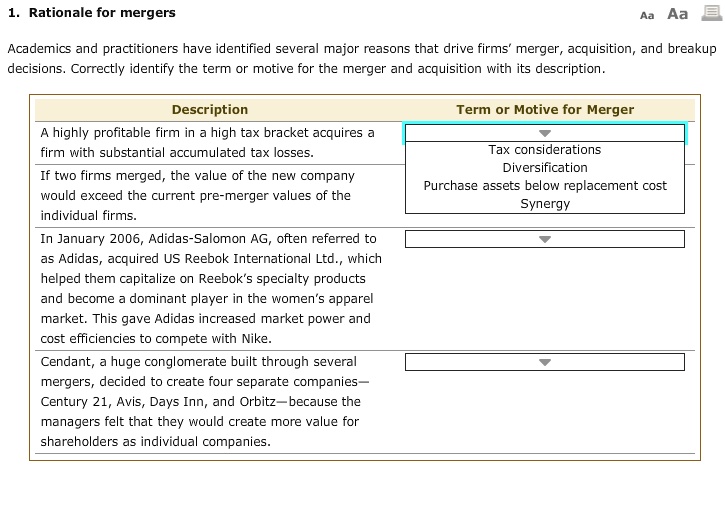 1. Rationale for mergers Academics and practitioners have identified ...