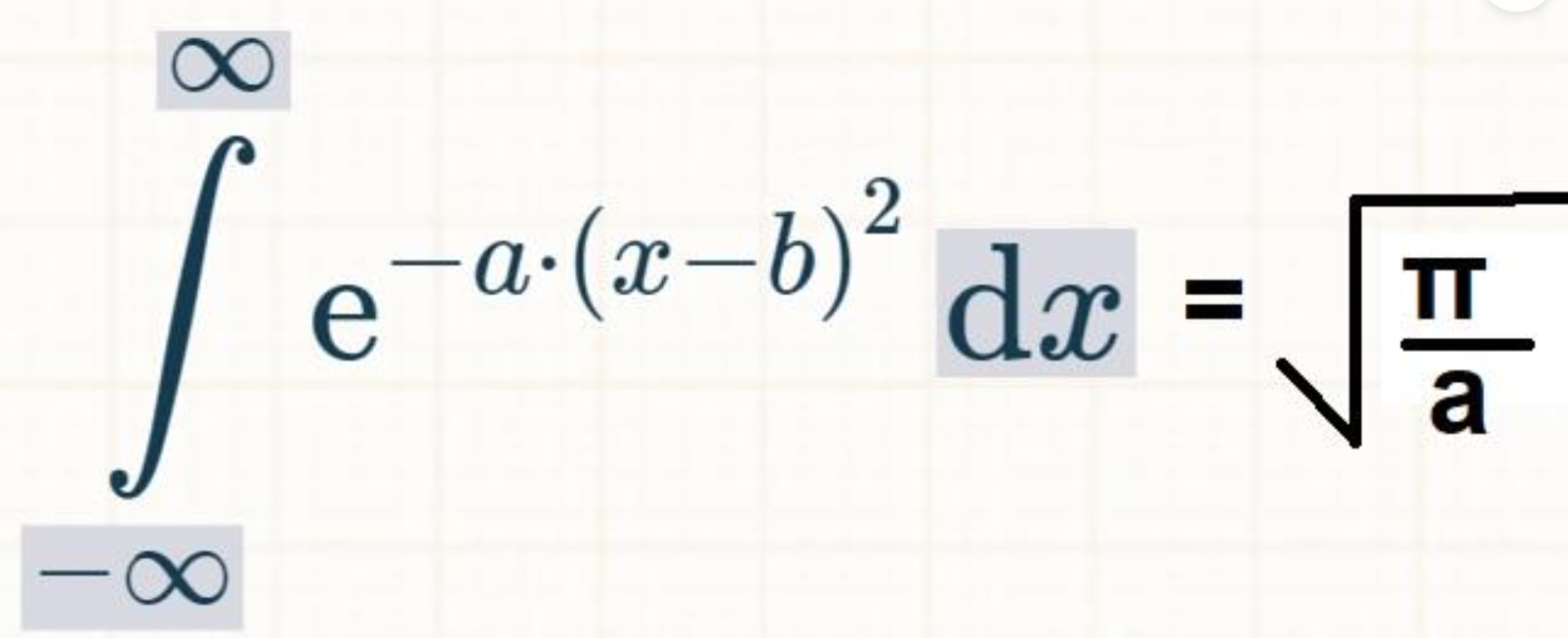 SOLVED: ∫-∞^∞ e^-a ·(x-b)^2 d x=√((π)/(𝐚))