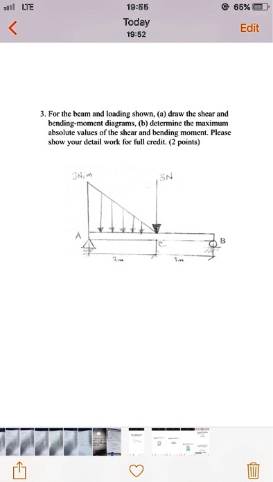 3. For the beam and loading shown, (a) draw the shear and bending ...