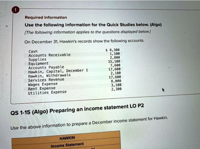 Required information Use the following information for the Quick Studies below. (Algo) [The ...