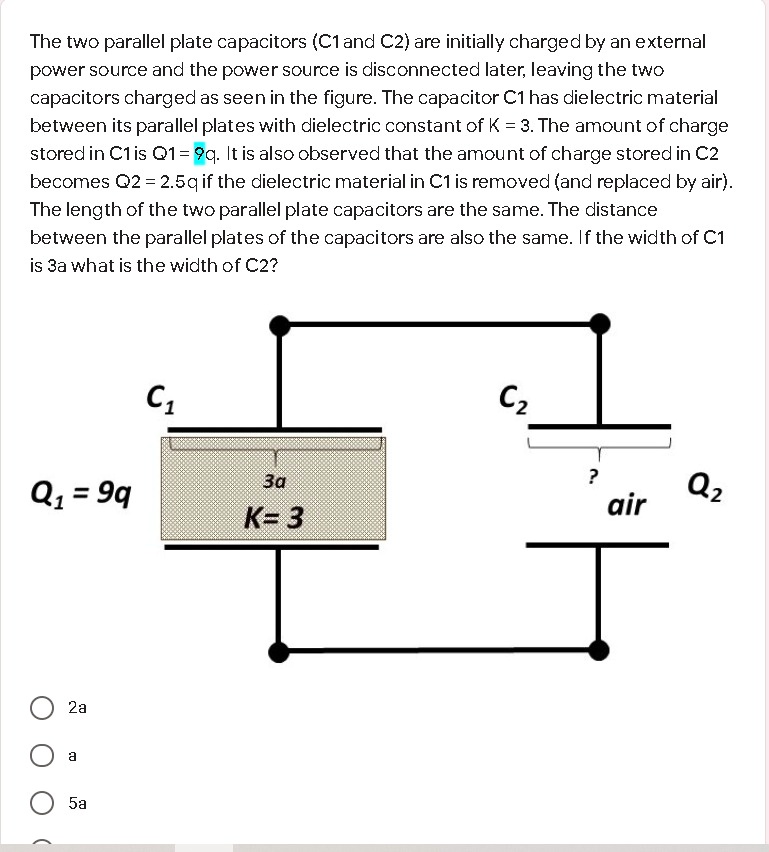 the two parallel plate capacitors ctand c2 are initially charged by an ...