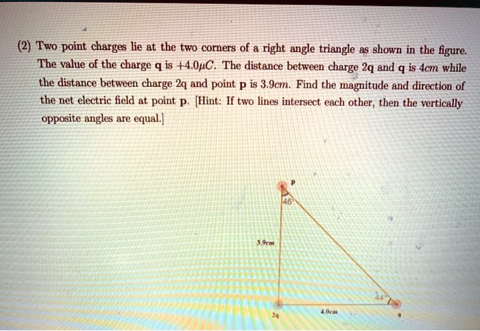 SOLVED: Two point charges lie at the two corners of a right angle ...