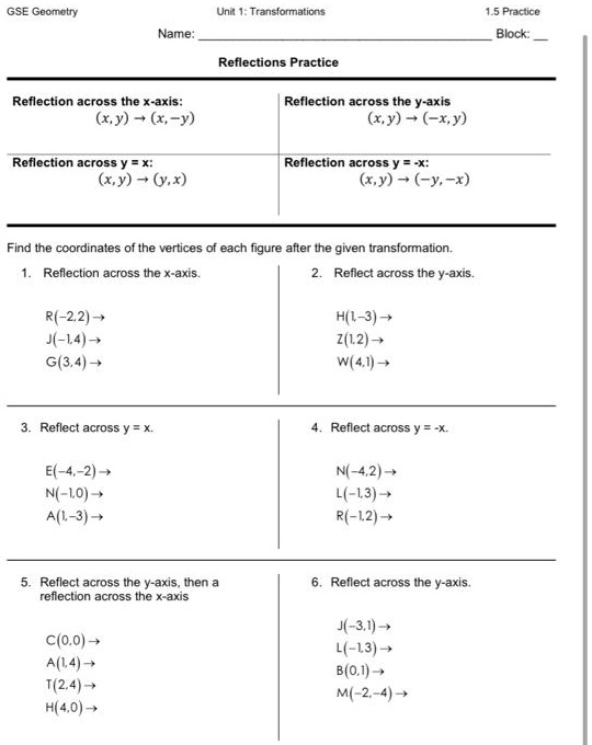 SOLVED:GSE Geometry Transformations 1.5 Practice Name Block ...
