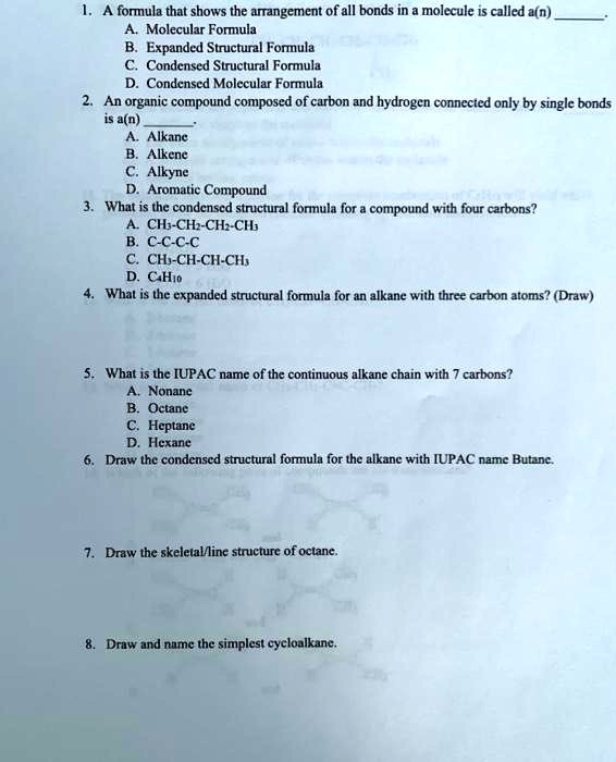 SOLVED: fomula that shows the arrangement of all bonds in a molecule ...