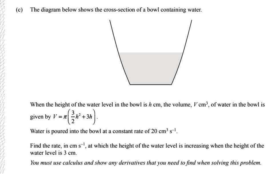 the diagram below shows the cross section of a bowl containing water ...
