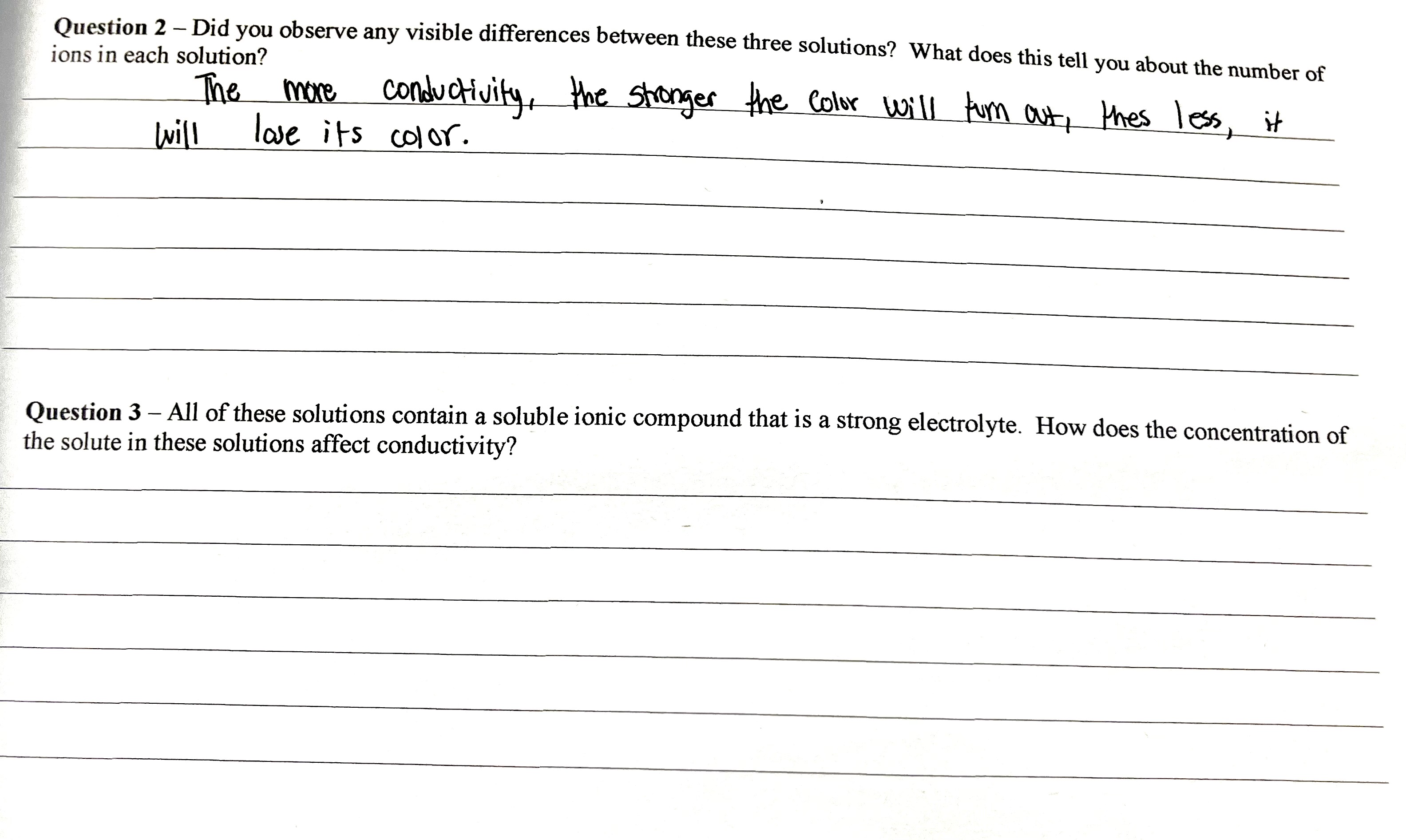 question 2 did you observe any visible differences between these three solutions what does this ...