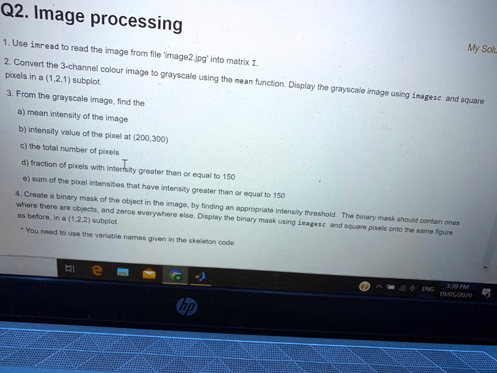 Solved Use Matlab Code Q2image Processing 1use Imread To Read The Image From Fileimage2