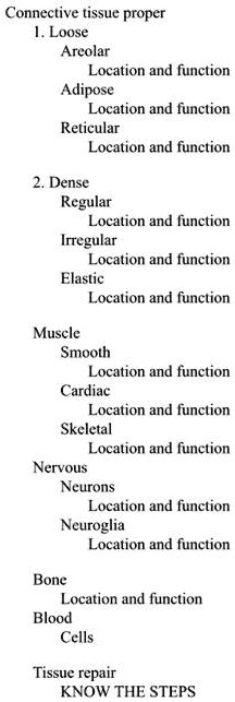 Connective tissue proper 1. Loose Areolar Location and function Adipose ...