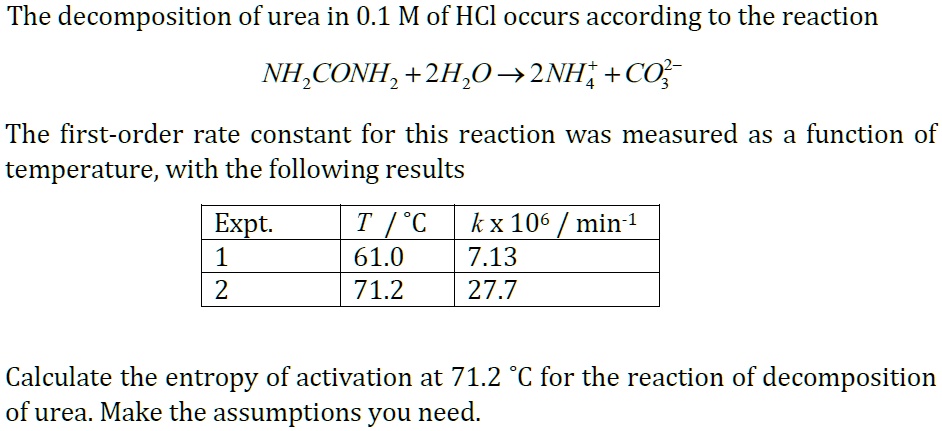 SOLVED: The decomposition of urea in 0.1 Mof HCl occurs according to ...