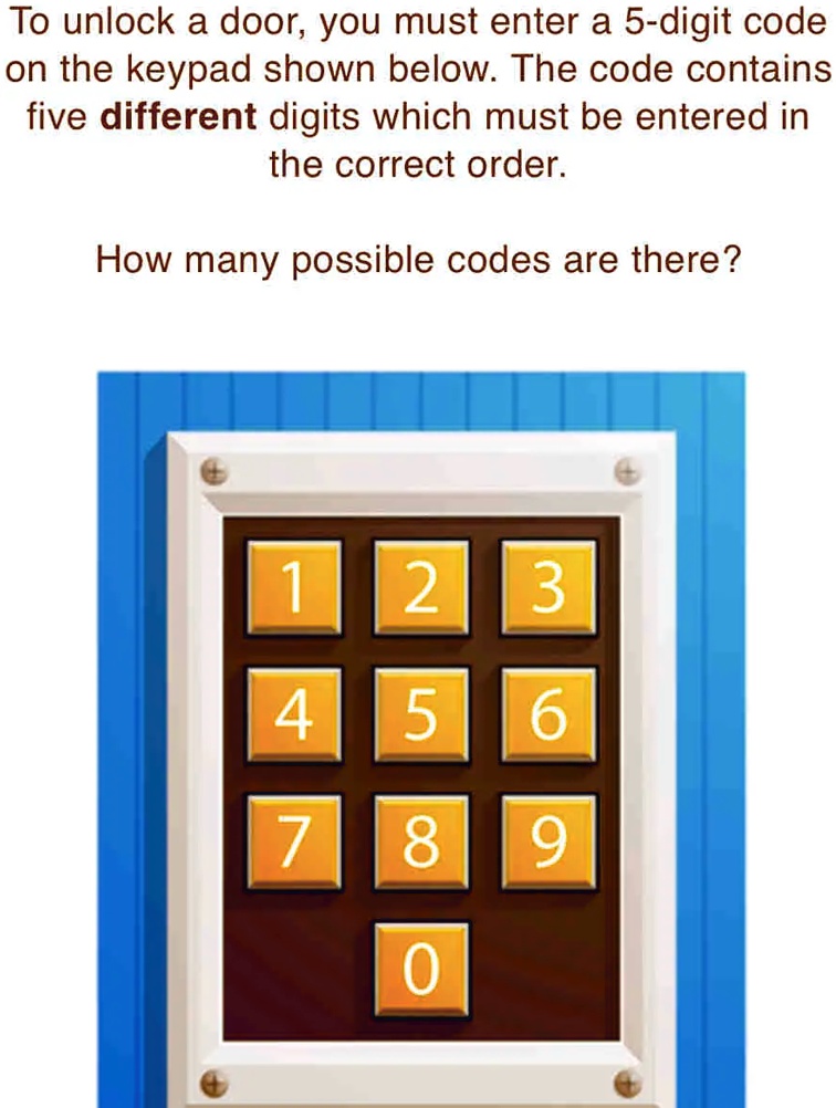 To unlock a door, you must enter a 5-digit code on the keypad shown ...